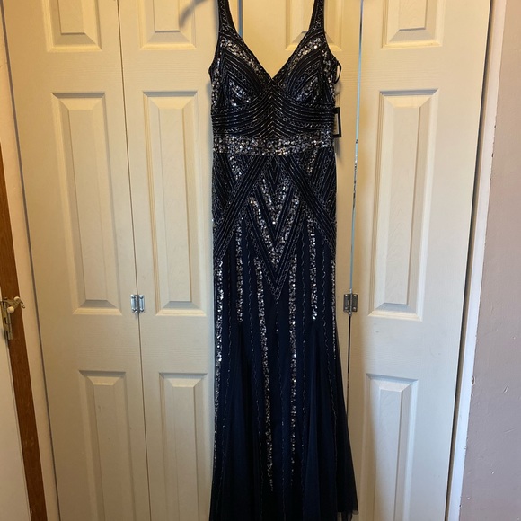 MARINA | Dresses | Marina Navy Deco Beaded Mesh Aline Gown | Poshmark